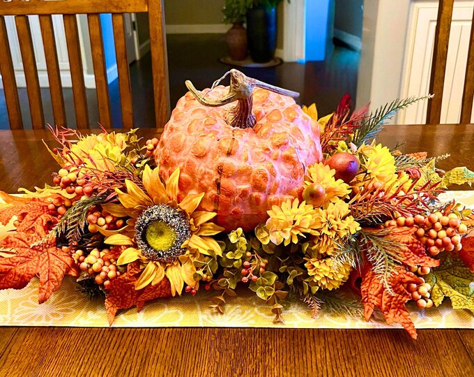 Fall Pumpkin Centerpiece for Table Centerpiece Fall Floral Arrangement ...