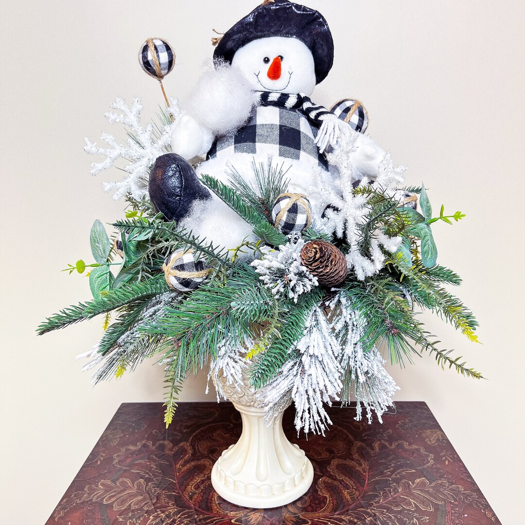 Winter Snowman Centerpiece With Buffalo Plaid Farmhouse - Etsy