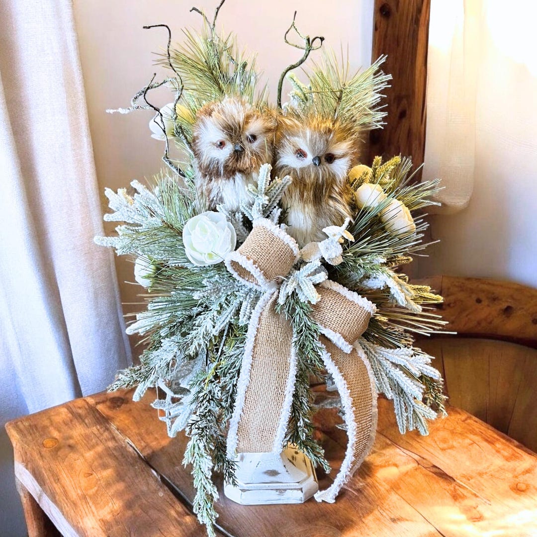 Owl Cabin Decor Winter Woodland Table Decor Owl Decor Candlestick ...