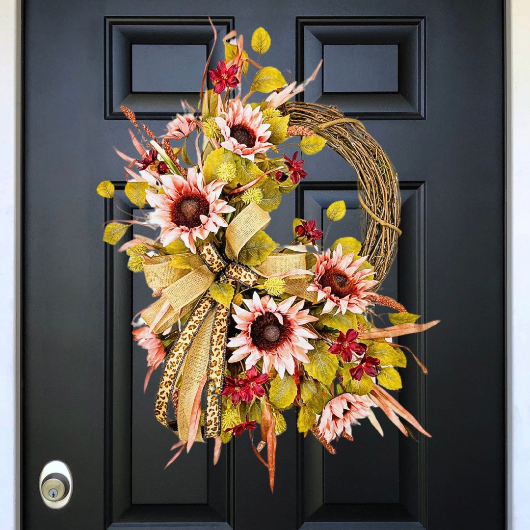 Pink Fall Wreath for Front Door Wreath Fall Sunflower Decor for Door ...