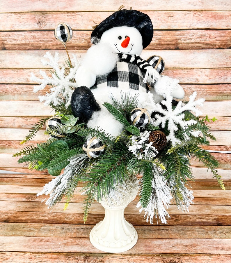 Winter Snowman Centerpiece With Buffalo Plaid Farmhouse - Etsy