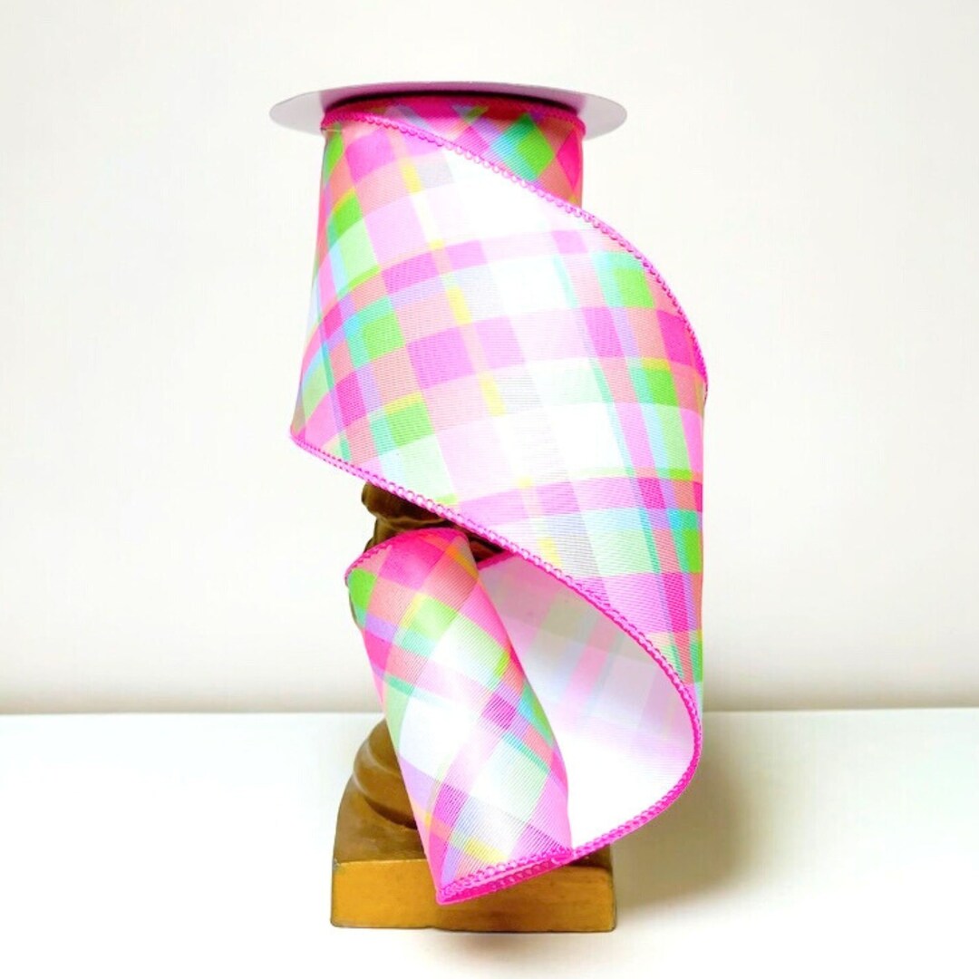 Pink Plaid Ribbon for Wreath Ribbon Pink 4 Inch Ribbon Luxury Ribbon ...