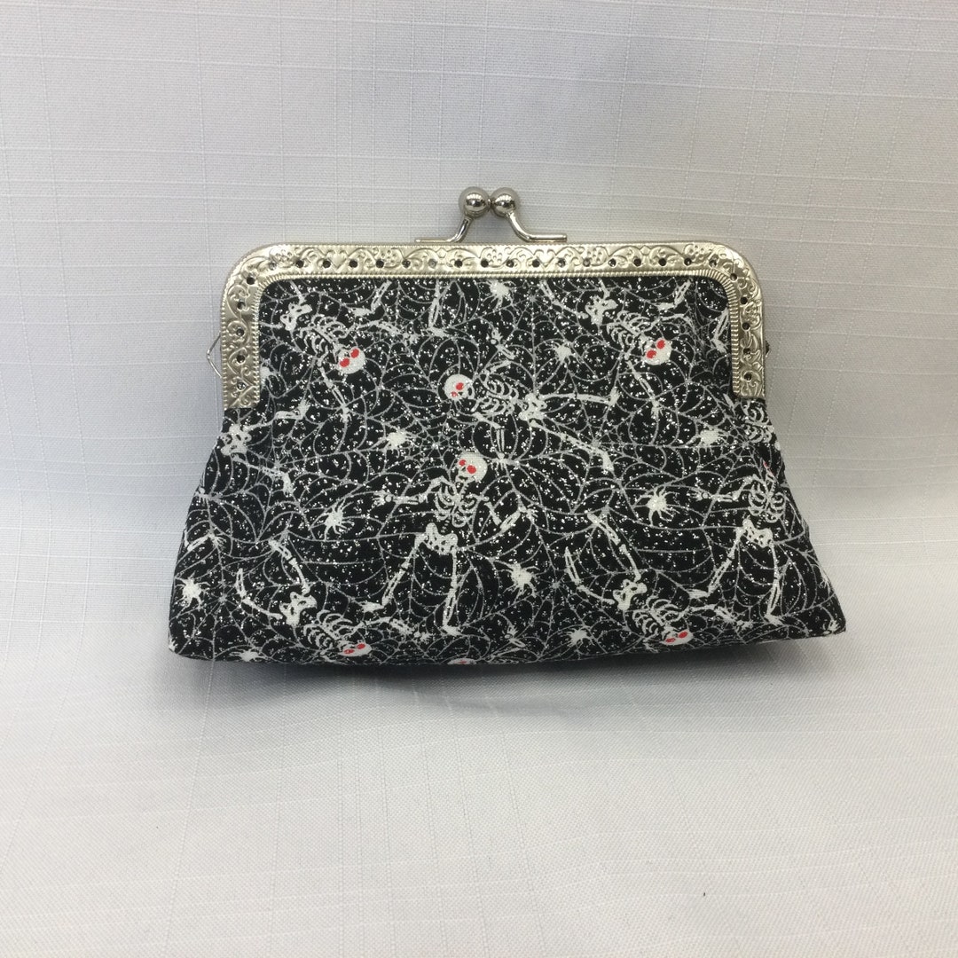 Disco Skeleton Pouch: Black Sparkle Coin Purse With Ball Clasp - Etsy