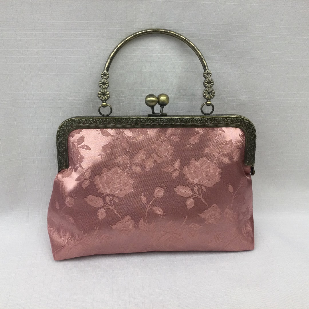 Satin Brocade Evening Bag/dressy Rose Pink Handbag/antique Style ...
