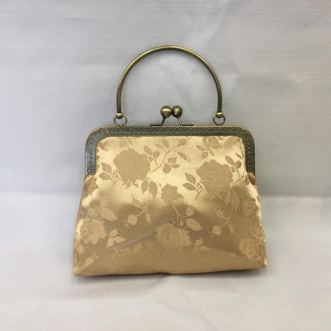 Satin Brocade Evening Bag/dressy Sand Colorhandbag/antique Style ...