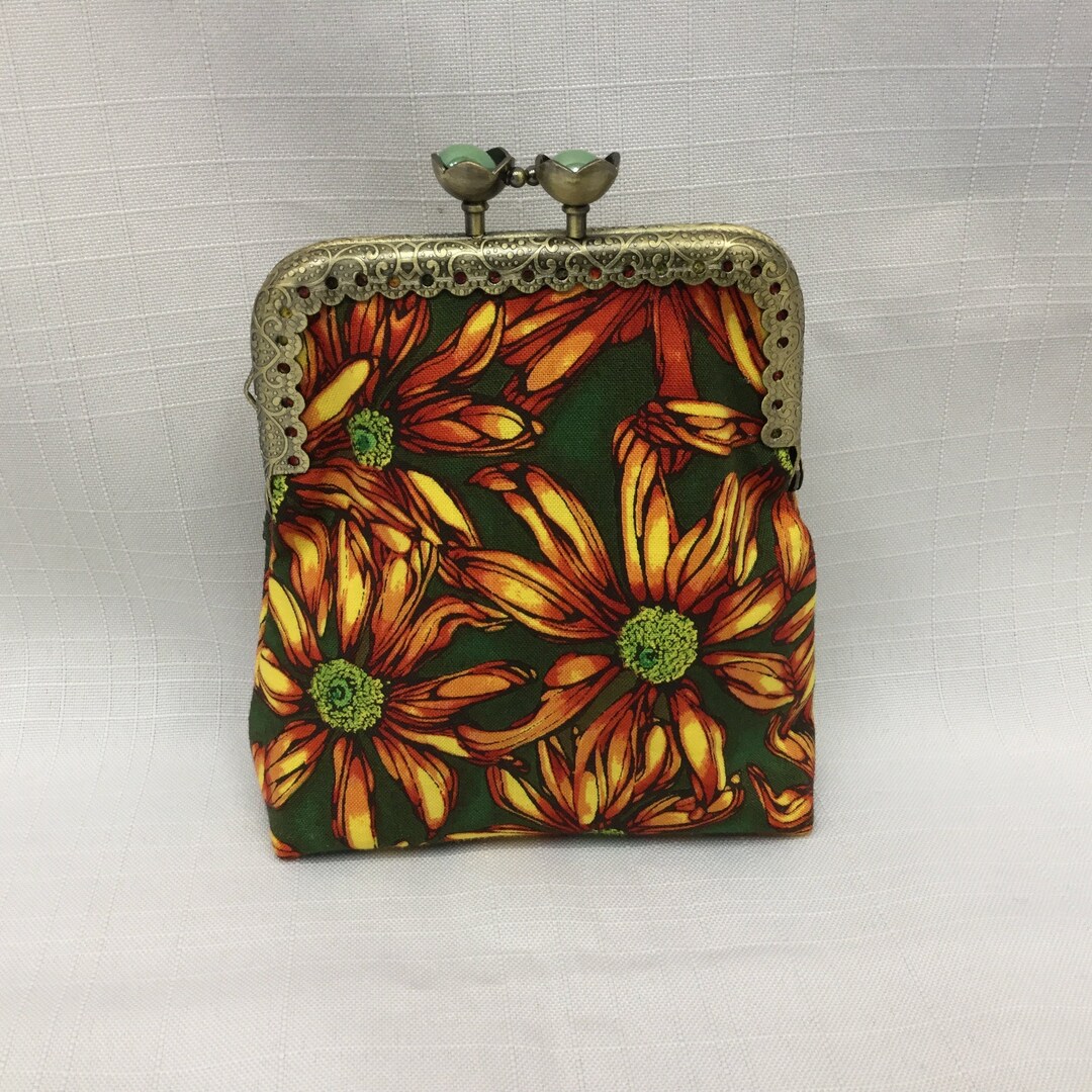 Sunflower Coin Pouch, Gold Filigree Flower Clasp, Orange and Green - Etsy