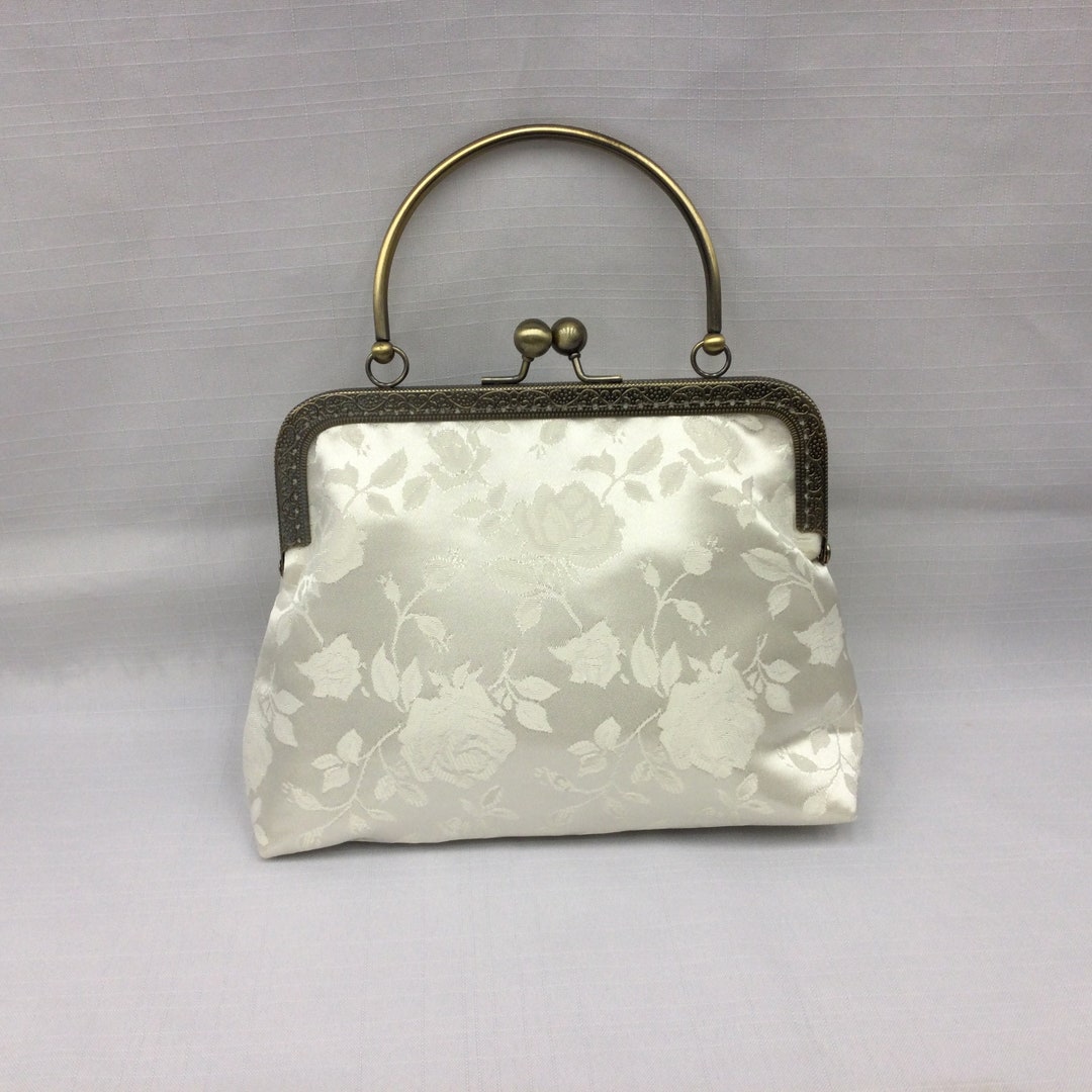 Satin Brocade Evening Bag/dressy Cream Color Handbag/antique Style ...