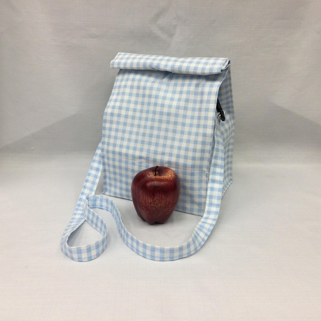 Gingham Lunch Bag With Shoulder Strap, Blue & White Picnic Bag - Etsy