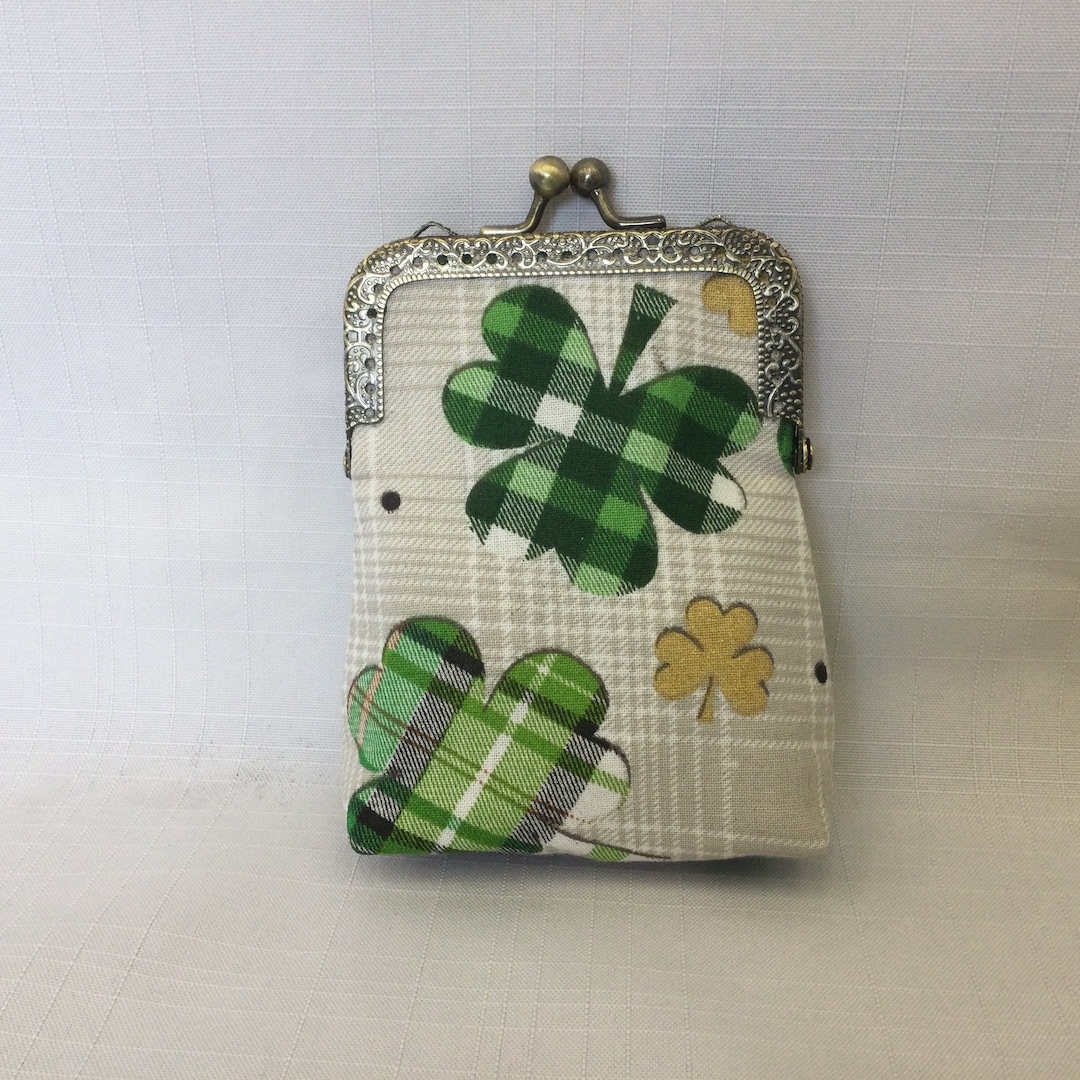 Plaid Clover Leaf Change Purse/shamrock Coin Pouch/green & White Key ...