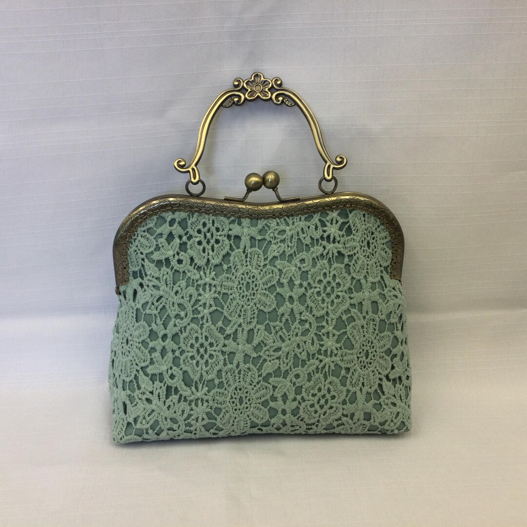 Lace Evening Bag: Sage Green Fabric Purse With Antique Gold Frame - Etsy