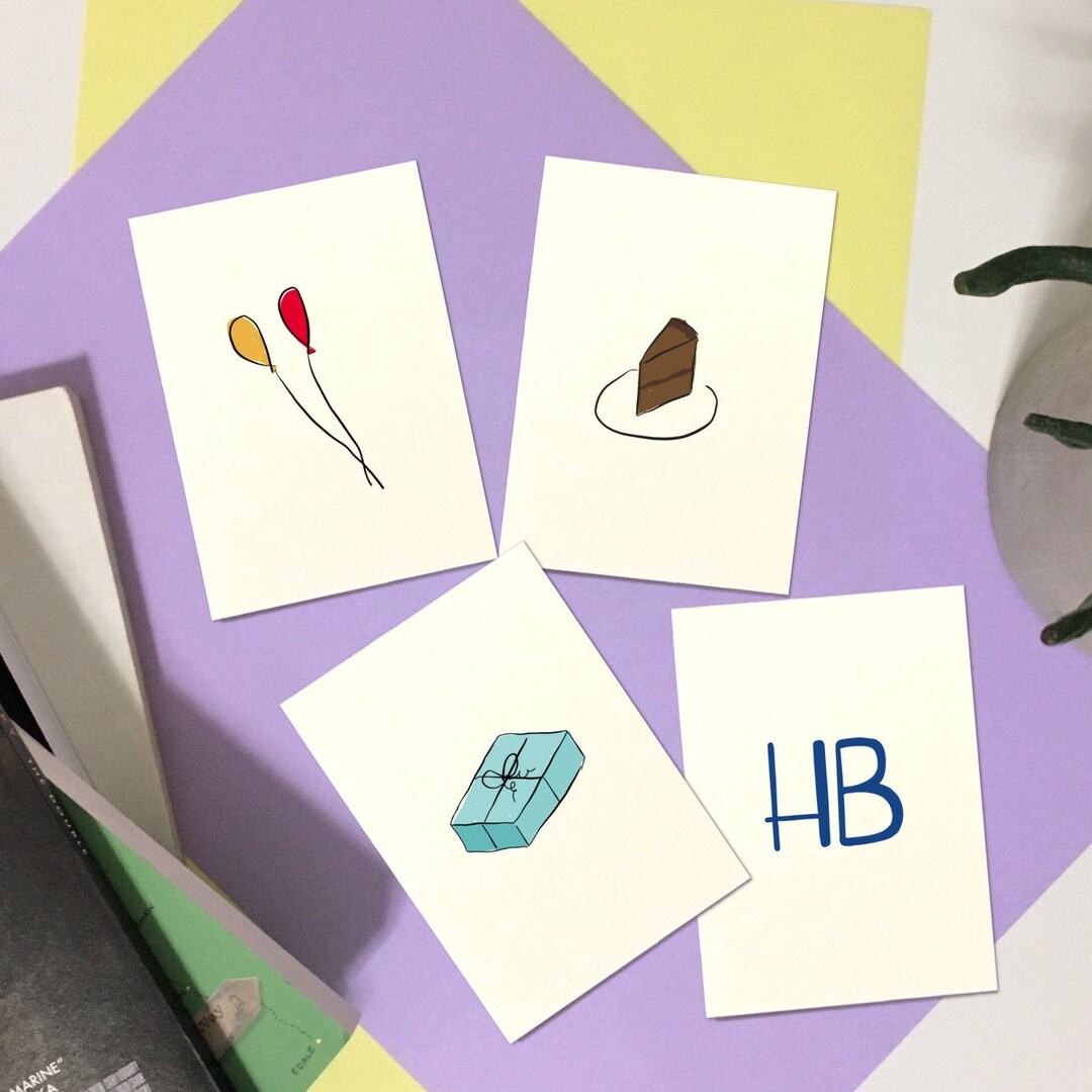 Mini Birthday Cards, Set of 4 Birthday Cards, Mini Birthday Cards and ...