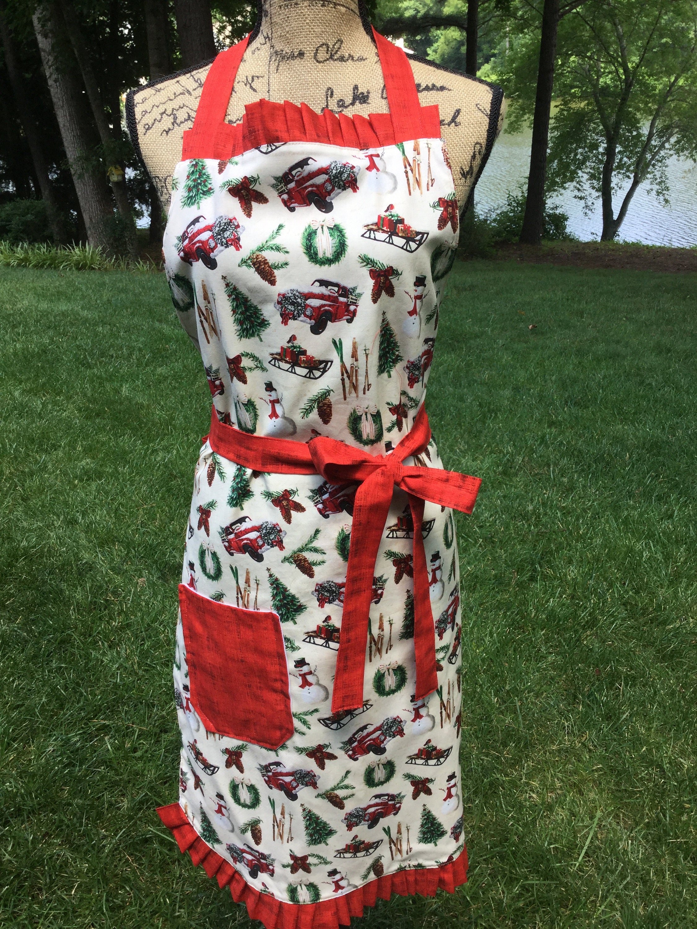 Country girl apron Chicken apron French country apron red | Etsy