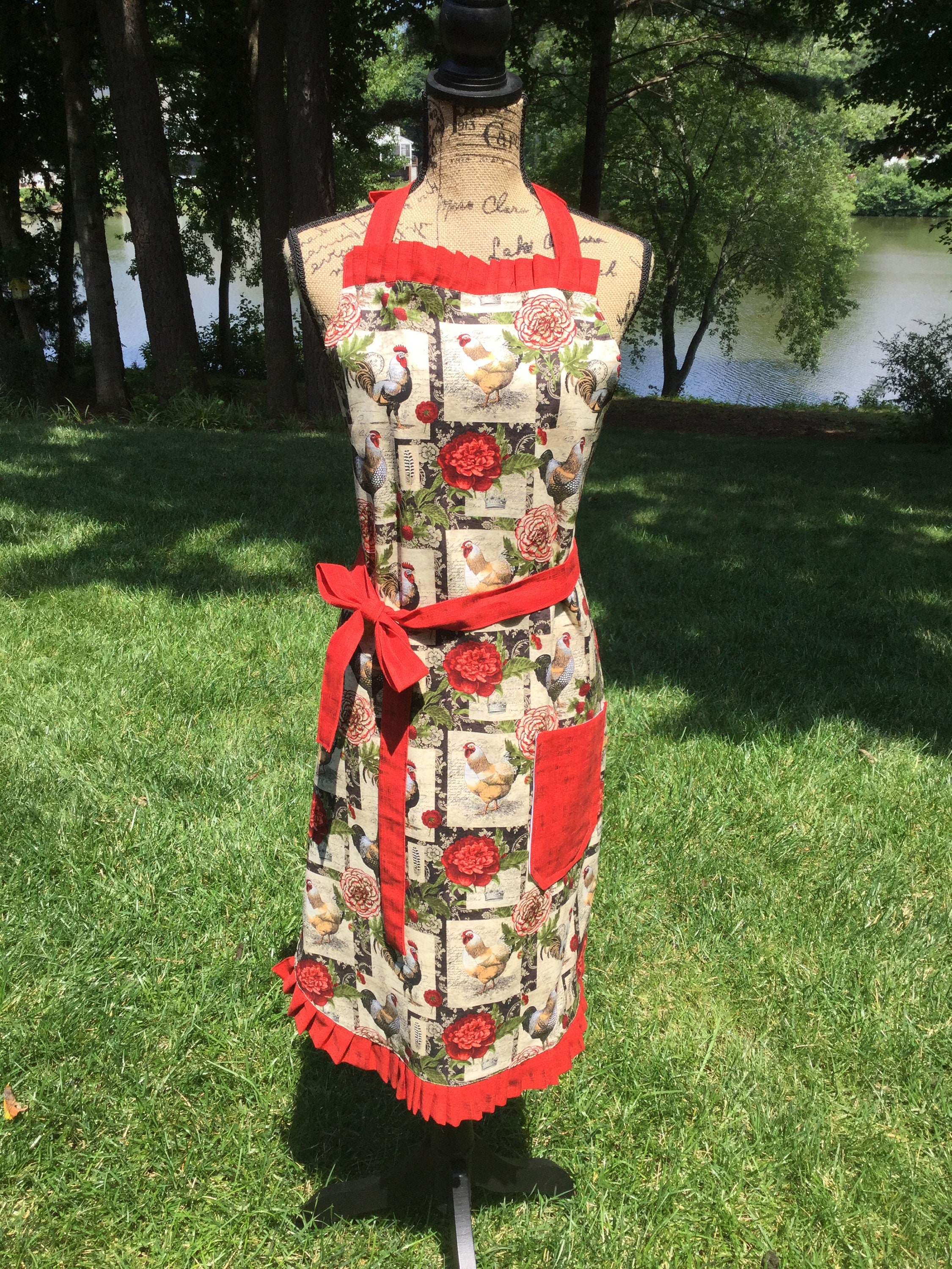 Country Girl Apron Chicken Apron French Country Apron Red - Etsy