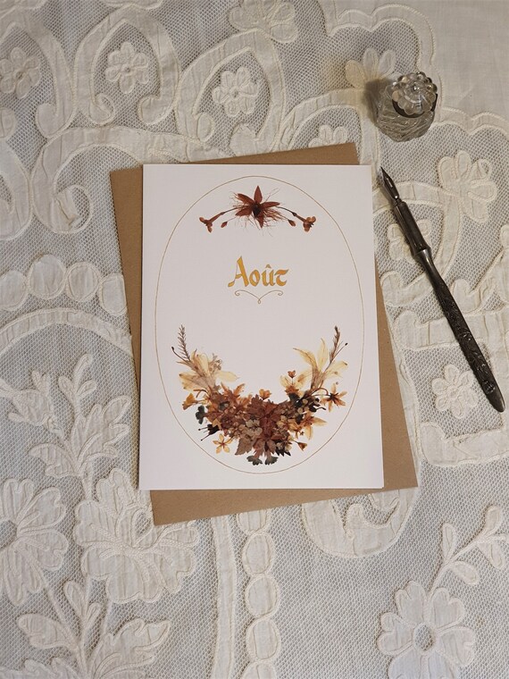 August Pressed Flowers Greetings Card - Etsy
