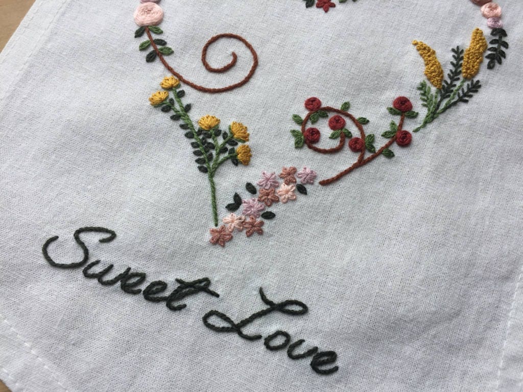 Floral Sweet Love Heart Hand Embroidery Pattern PDF Download | Etsy