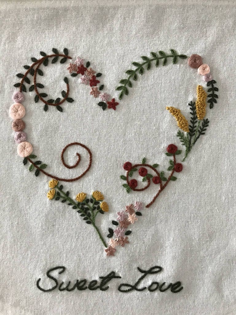 Floral Sweet Love Heart Hand Embroidery Pattern PDF Download | Etsy