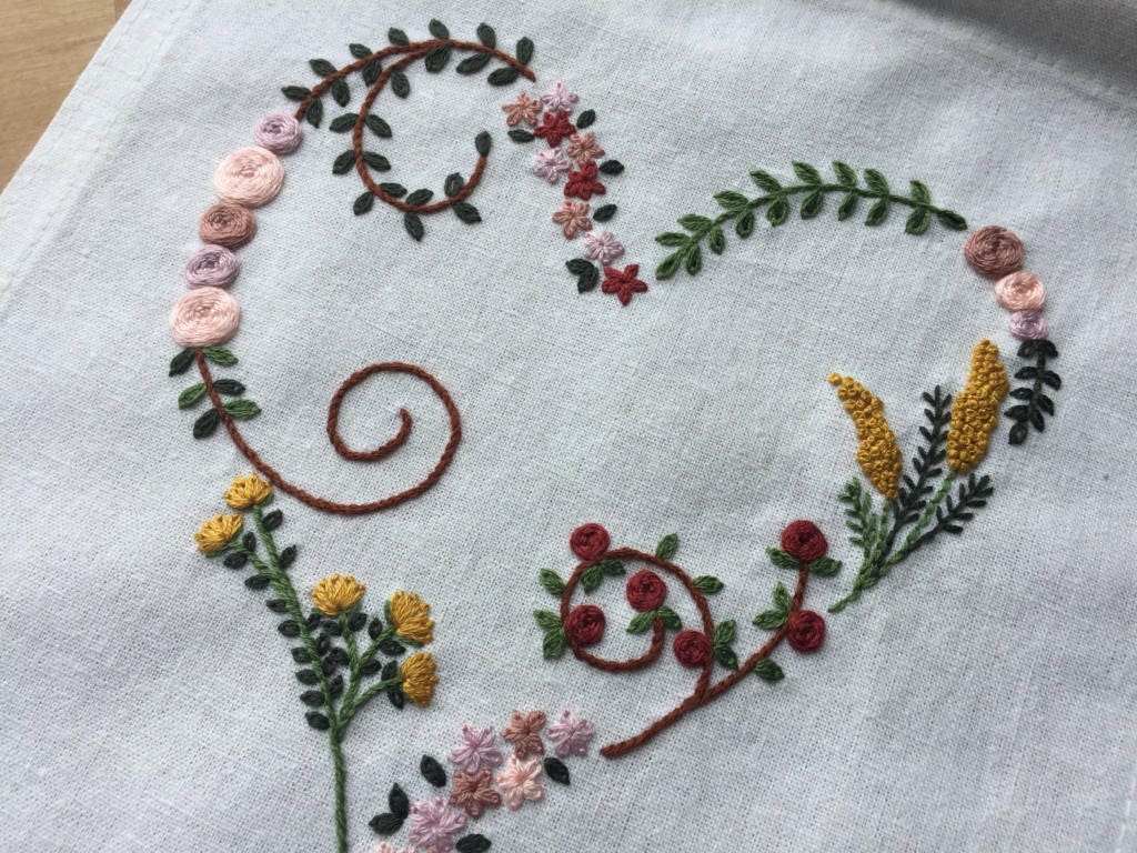 Floral Sweet Love Heart Hand Embroidery Pattern PDF Download | Etsy