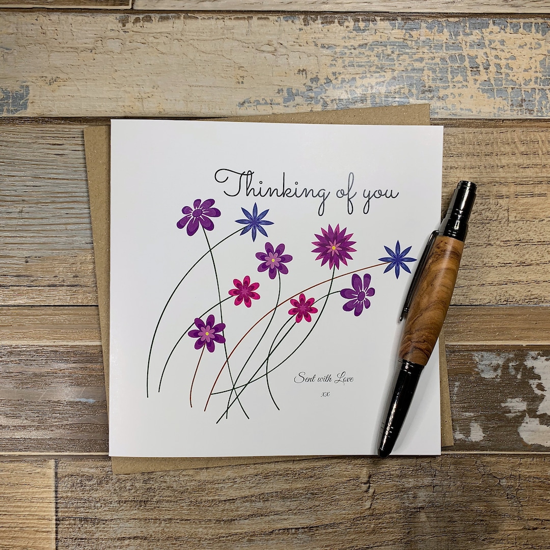 Thinking of You Flowers Card - Can Be Personalised - Worldwide Shipping ...