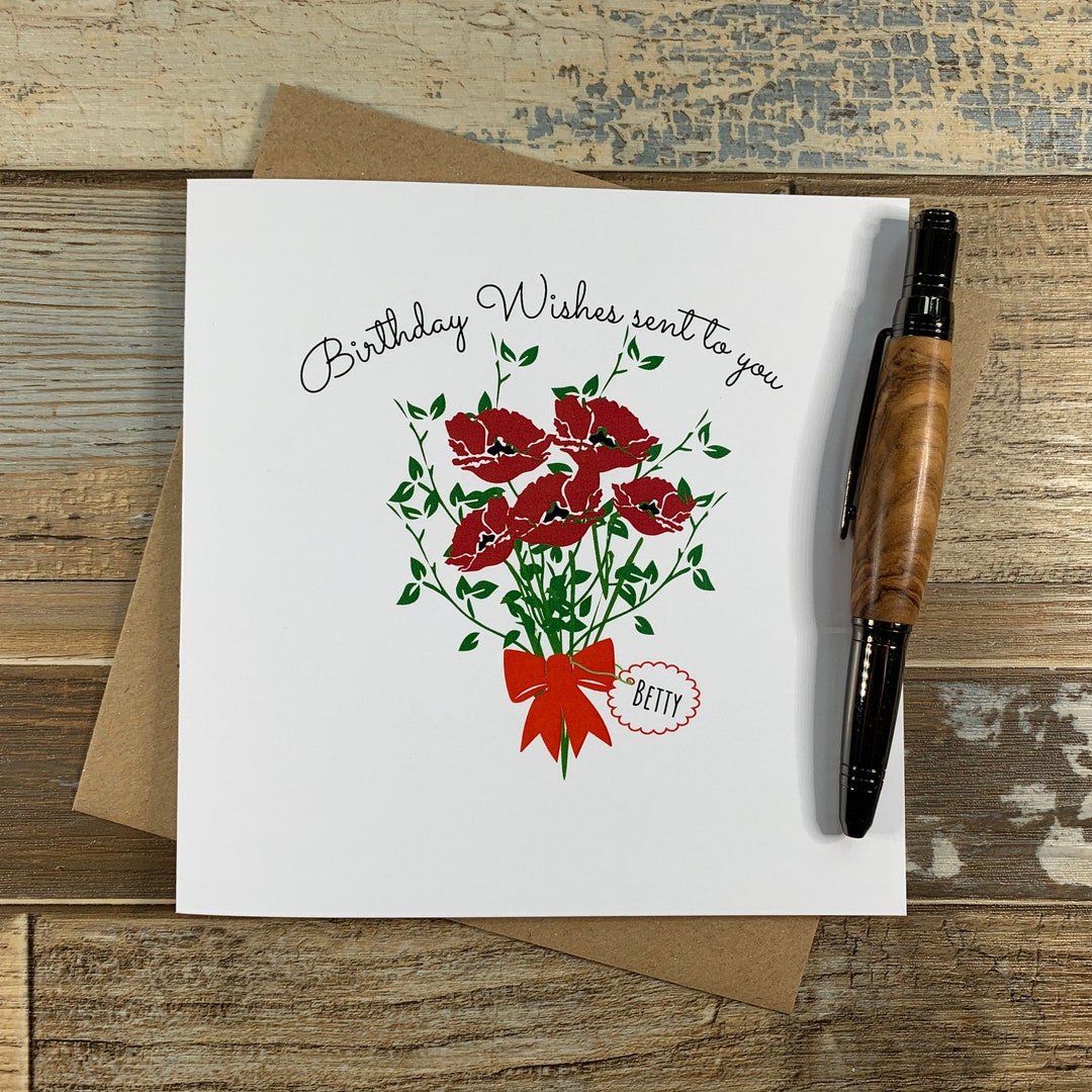 Poppy Design Birthday Card - Can Be Personalised - Posts Worldwide - Etsy