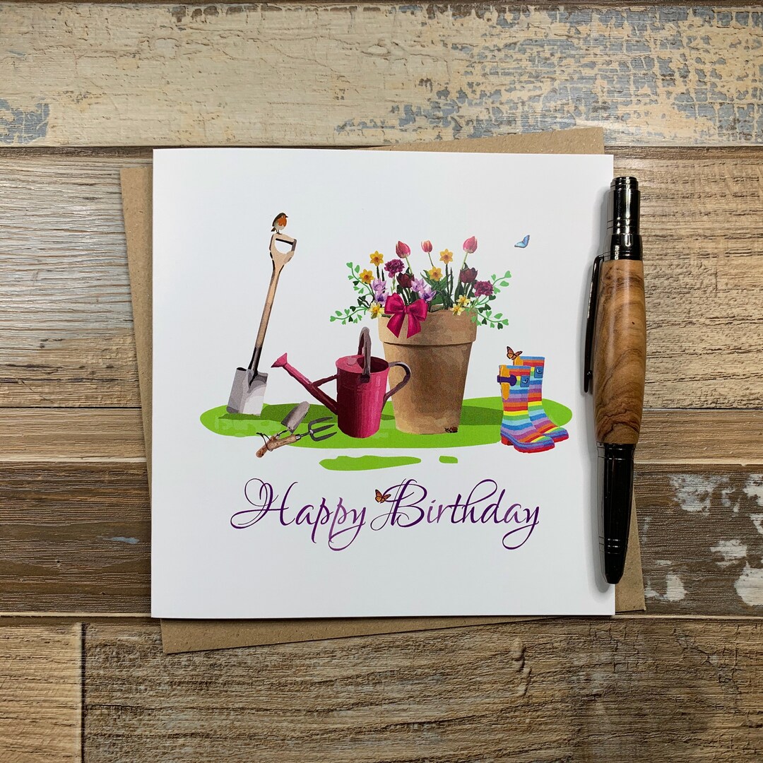Birthday Card - Gardening Design - Ships Worldwide - Etsy