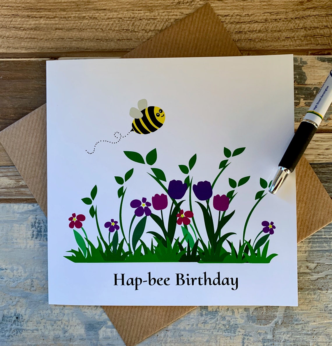 Birthday Card Hap-bee Birthday - Floral Design With a Happy Bee Flying ...