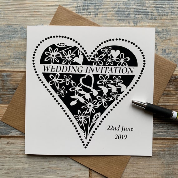 Wedding Invitation Heart Design Personalised - Etsy