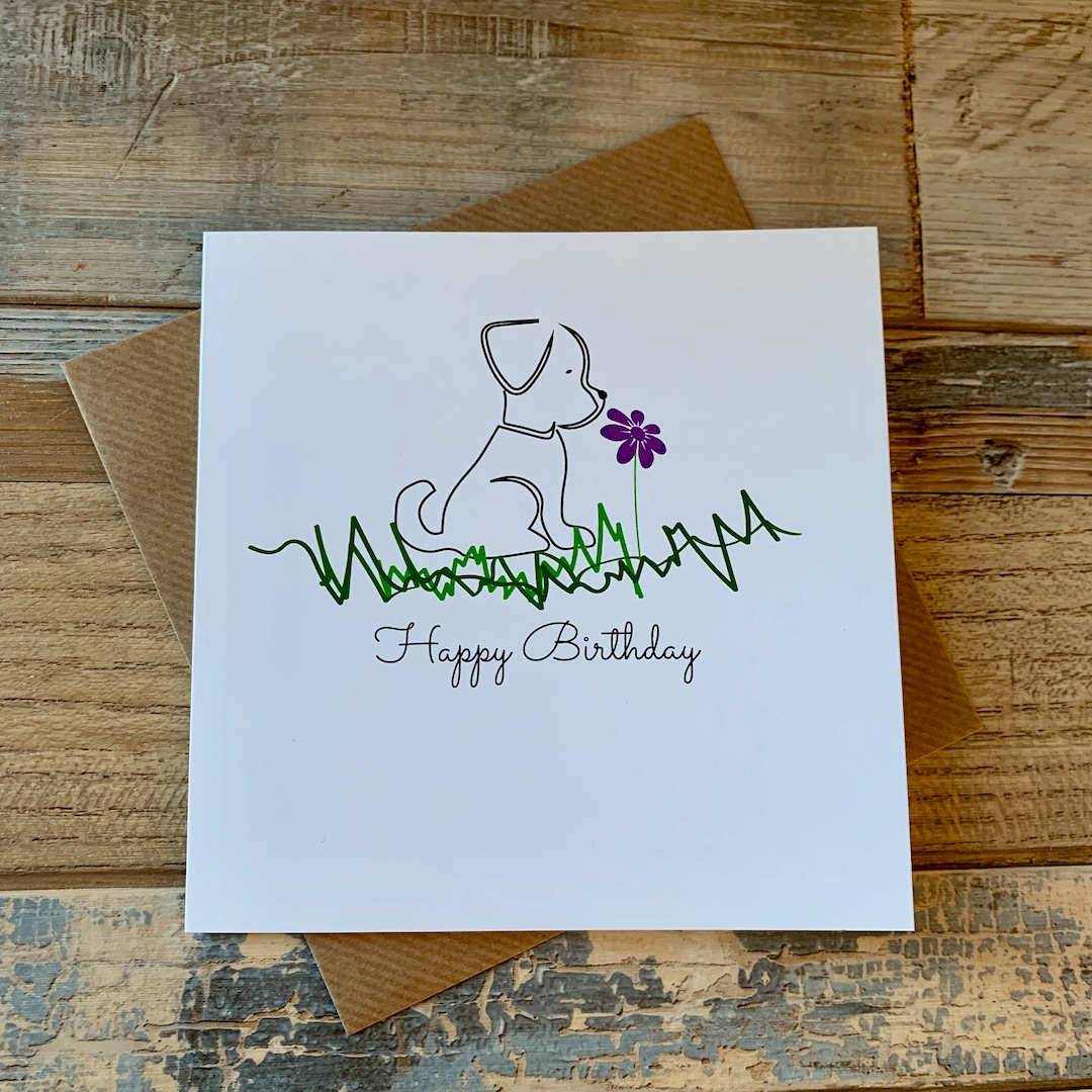 Birthday Card for Dog Lovers - Dog Smelling A Flower - Can Be ...