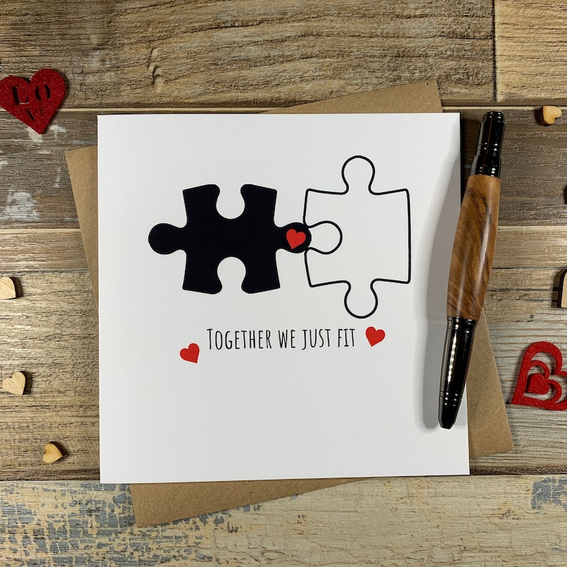 Together We Just Fit Valentines Card - Two Puzzle Piece Design - Ships ...