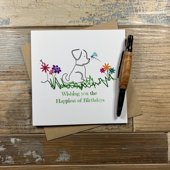 Dog With Flowers Happy Birthday Card Can Be Personalised | Etsy UK