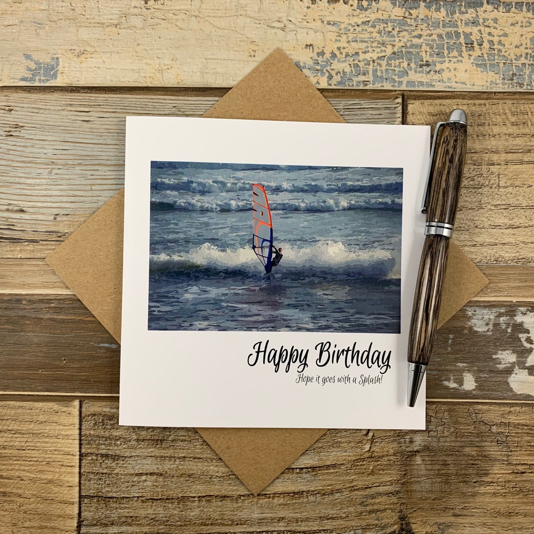 Windsurfer Birthday Card - Watercolour Photo Effect - Personalised ...