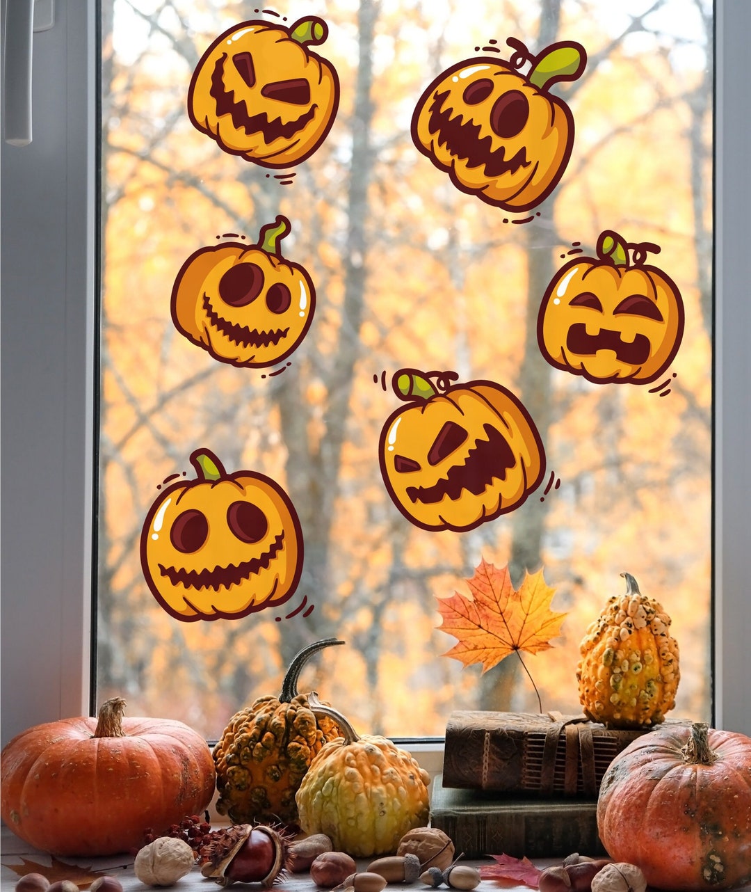 Scary Pumpkins Halloween Window Decal Stickers Removable Halloween ...