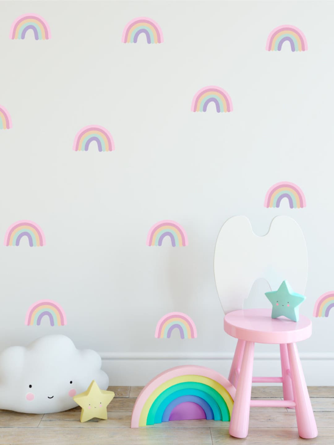 24 Pastel Rainbow Removable Wall Sticker Decals for Kids Rooms Nursery ...