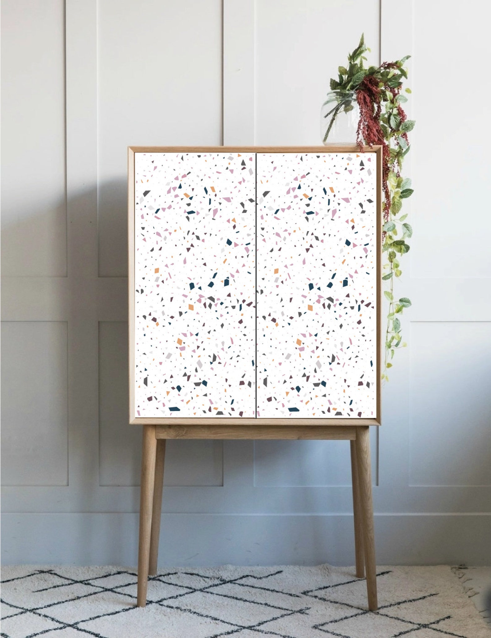 Furniture Self Adhesive Sticker Wrap White Terrazzo Pattern Vinyl Wrap ...