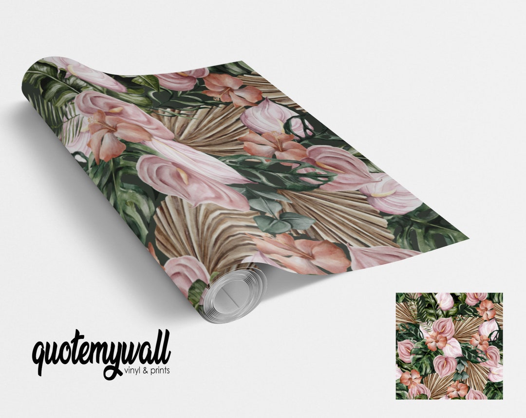 Vinyl Wrap for Furniture Tropical Plants Palm Leaf Calla Lilly Print ...