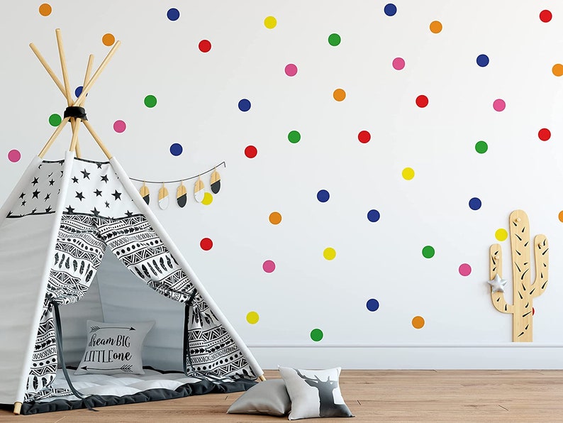 Multicolour Polka Dot Rainbow Wall Stickers for Kids Bedrooms and ...