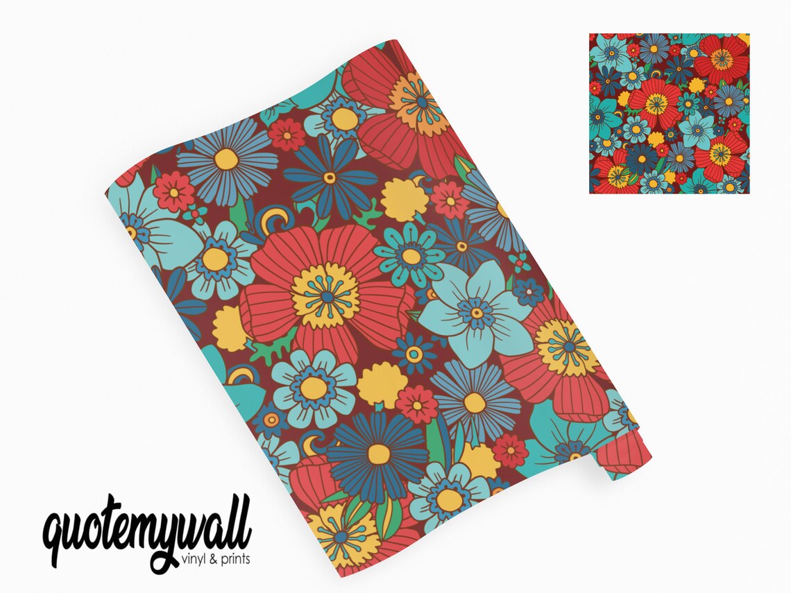 Retro Colourful Flower Pattern Vinyl Wrap Vinyl Wraps for - Etsy