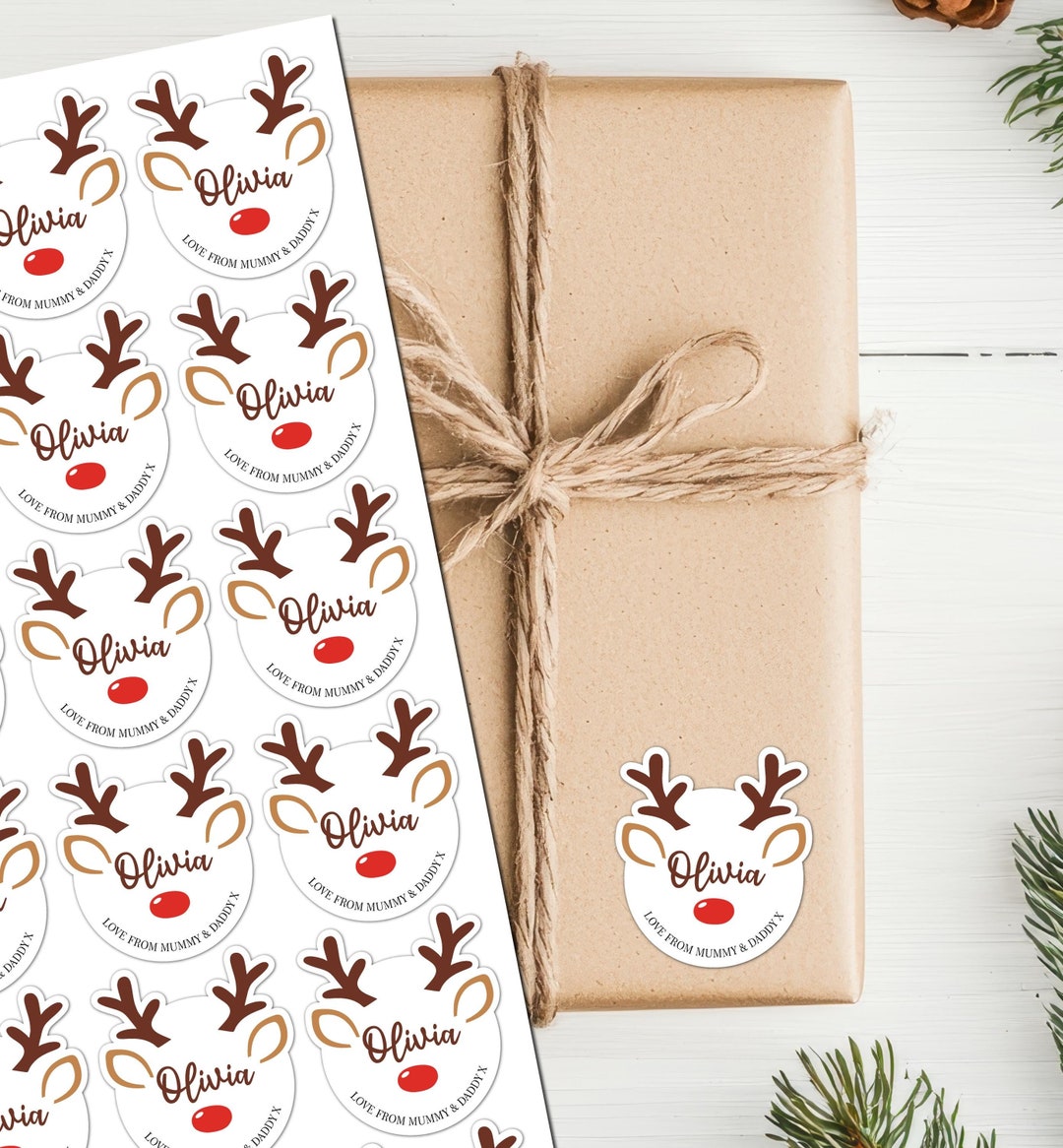 Christmas Present Label Reindeer Gift Sticker - Personalized Gift ...