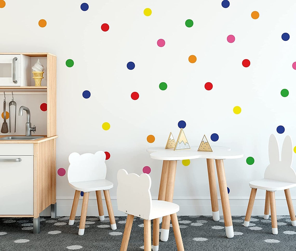 Multicolour Polka Dot Rainbow Wall Stickers for Kids Bedrooms and ...