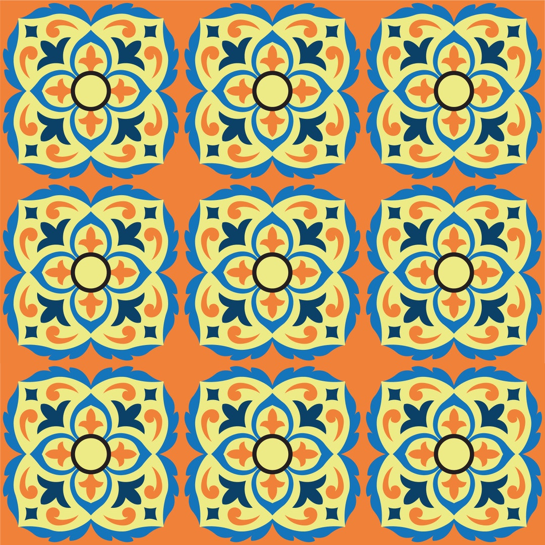 Orange & Yellow Vintage Tile Stickers Pack - Etsy UK
