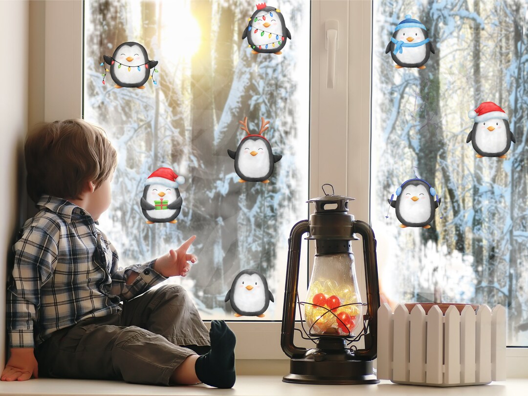 Cute Penguins Christmas Window Decals, Penguin Window Stickers, Xmas ...