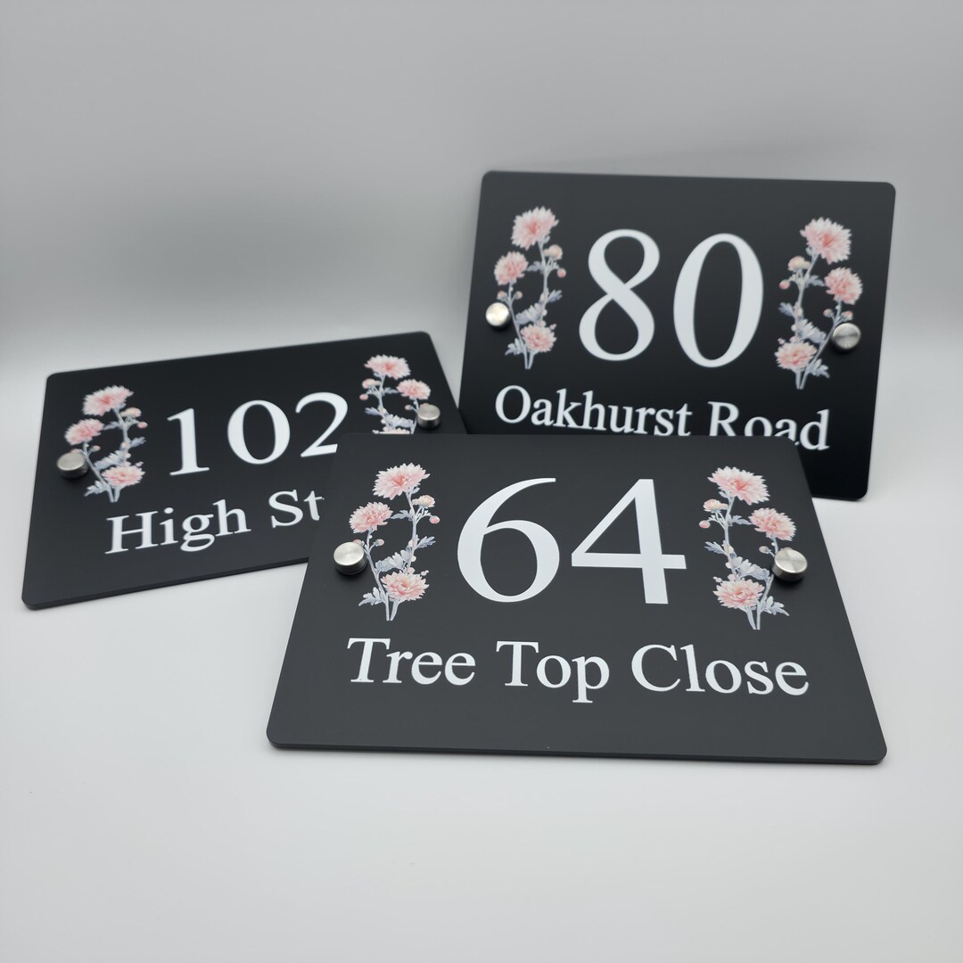 Floral Decorative House Number Sign Beautiful Flower Custom House ...