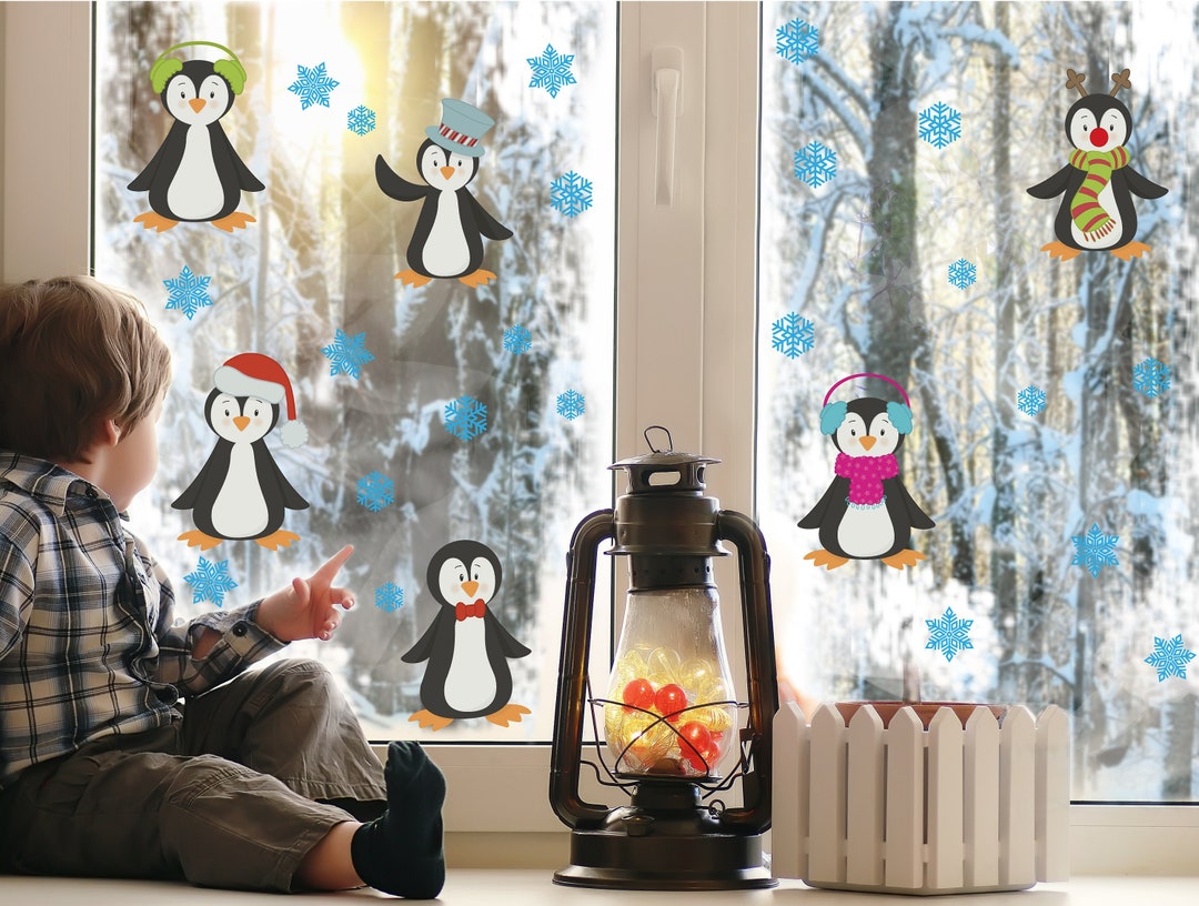 Christmas Penguins and Snowflakes Window Stickers Decals for Home Shop ...