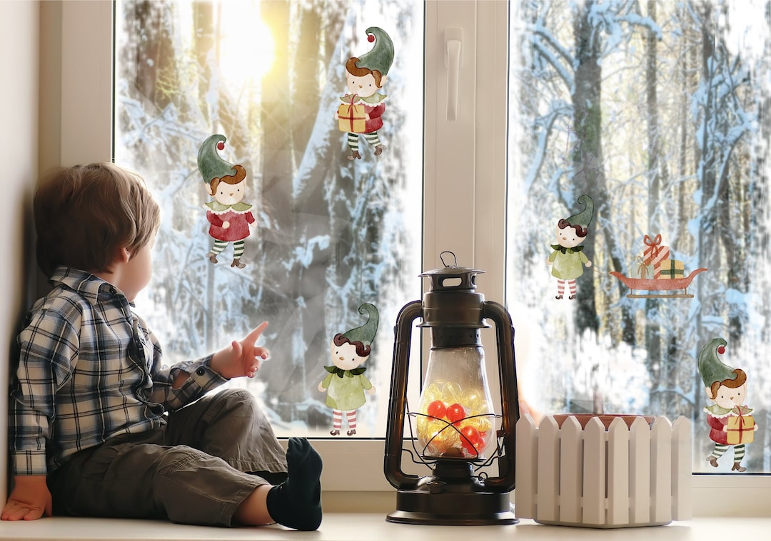 Christmas Elf Window Stickers Elves Xmas Window Decorations for Kids ...