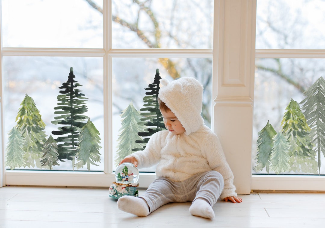Winter Forest Trees Christmas Window Decals Window Stickers Removable ...