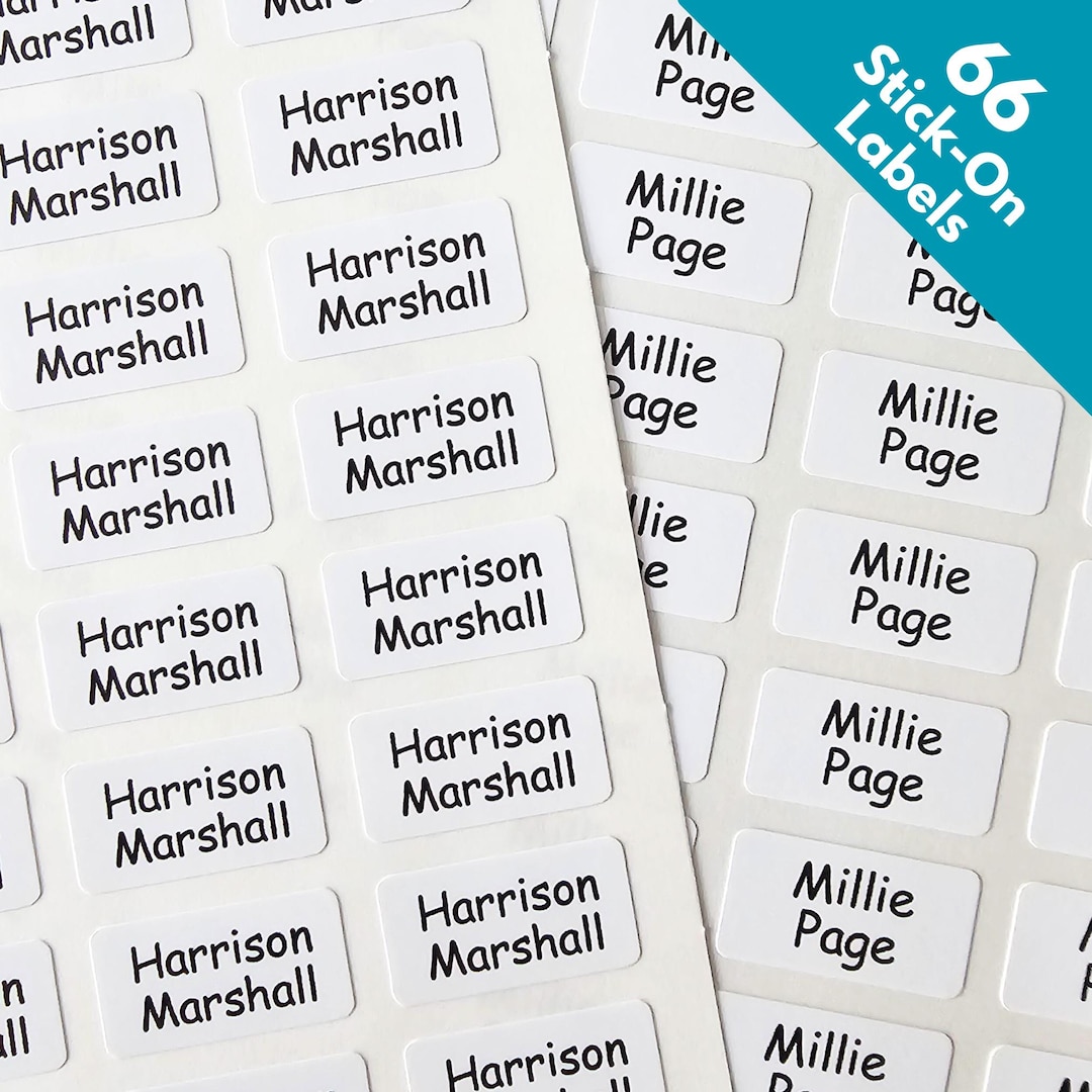 66 X Stick-on Washable Name Label Tags for Kids Clothes Care Home Items ...