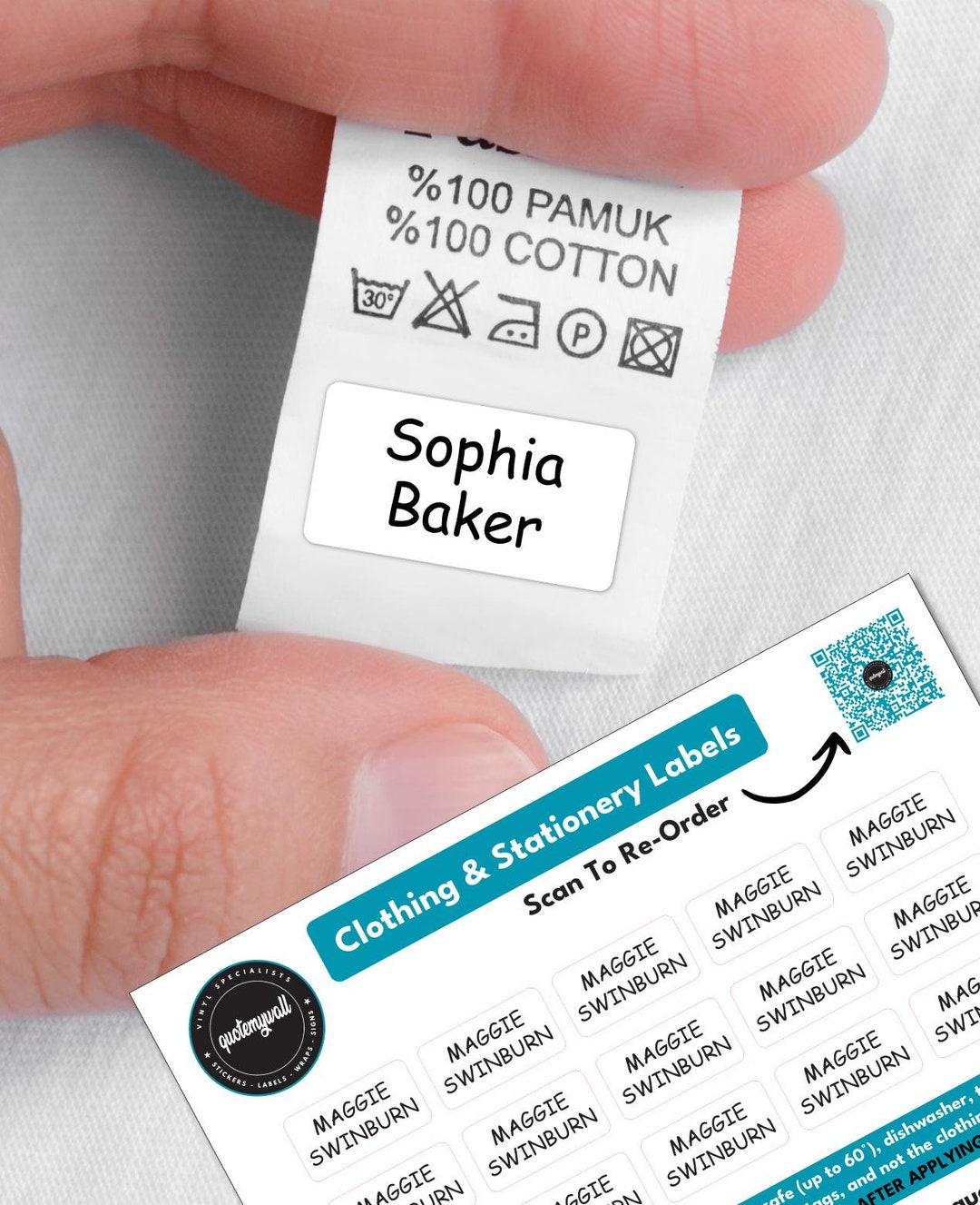 15 Washing Machine Safe Clothing Labels for School Clothes Care Home ...