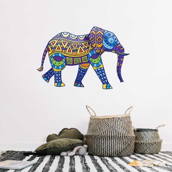 Elephant Decal Elephant Wall Decal Colourful Art Colourful | Etsy