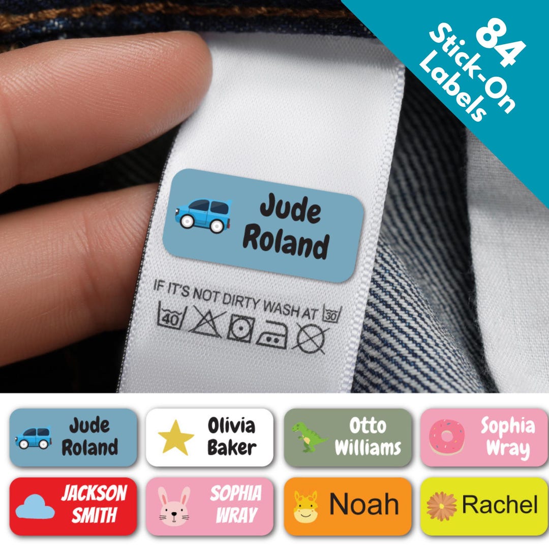 84 X Self Adhesive Name Labels for Kids - Washable Stick on Tags for ...