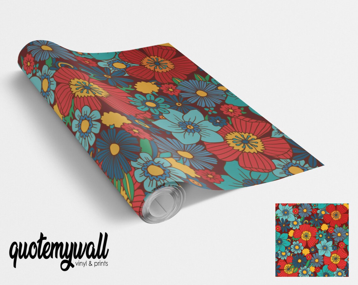 Retro Colourful Flower Pattern Vinyl Wrap Vinyl Wraps for - Etsy