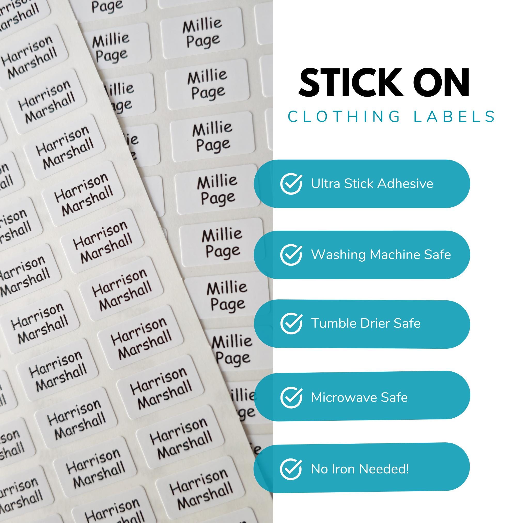 30 Stick on Name Tags Labels for Kids Clothes & Care Homes ...